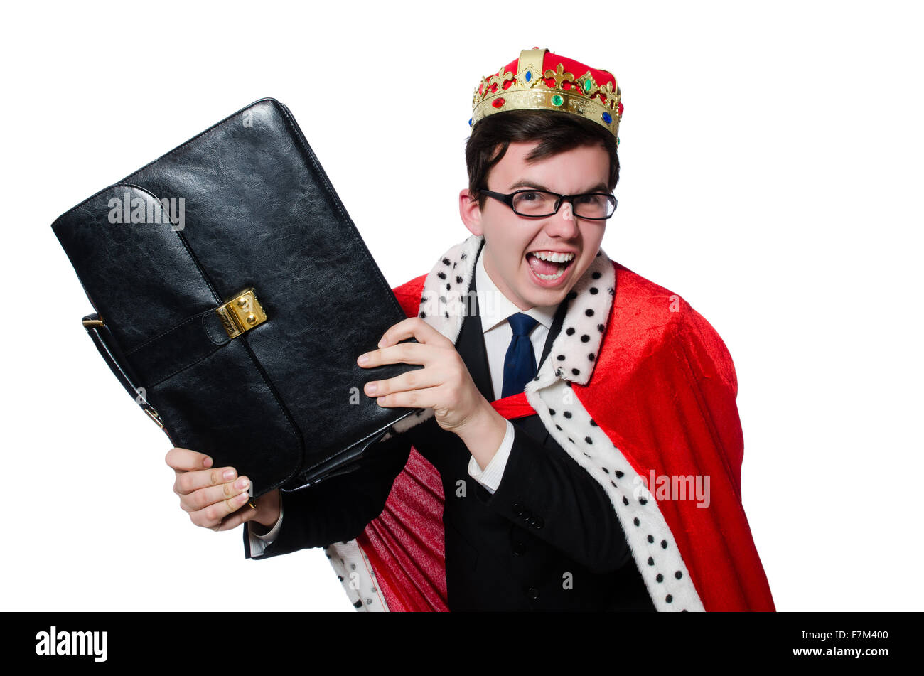 Businessman with crown isolated on white Stock Photo - Alamy