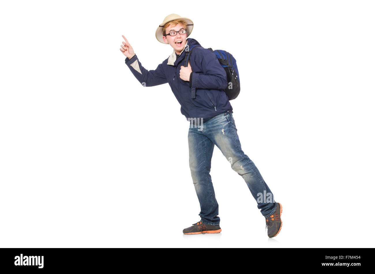 Funny student wearing safari hat Stock Photo - Alamy
