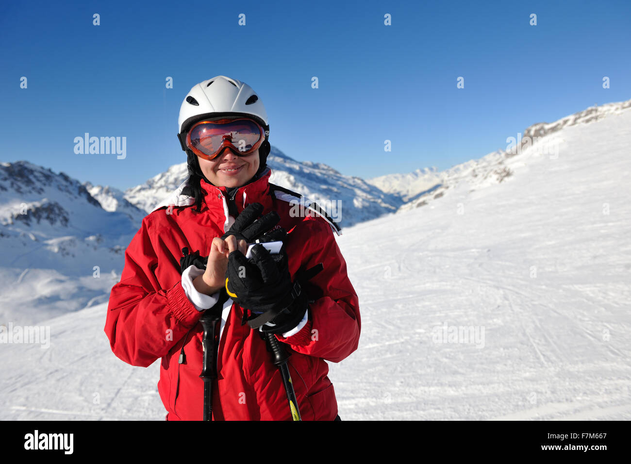 winter woman ski sport fun travel snow board Stock Photo - Alamy