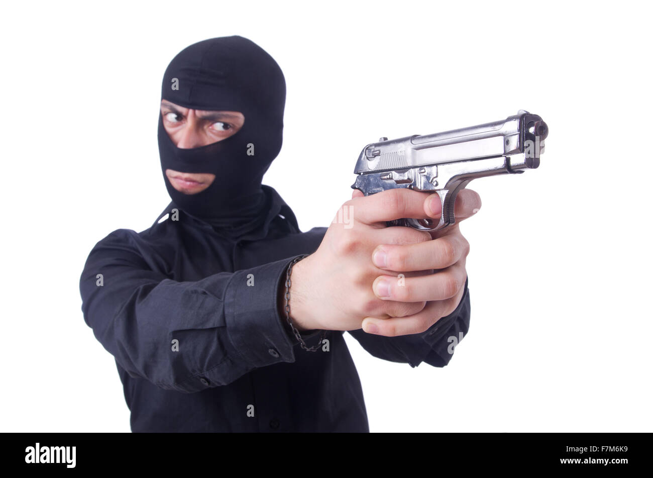 Young thug with gun isolated on white Stock Photo - Alamy