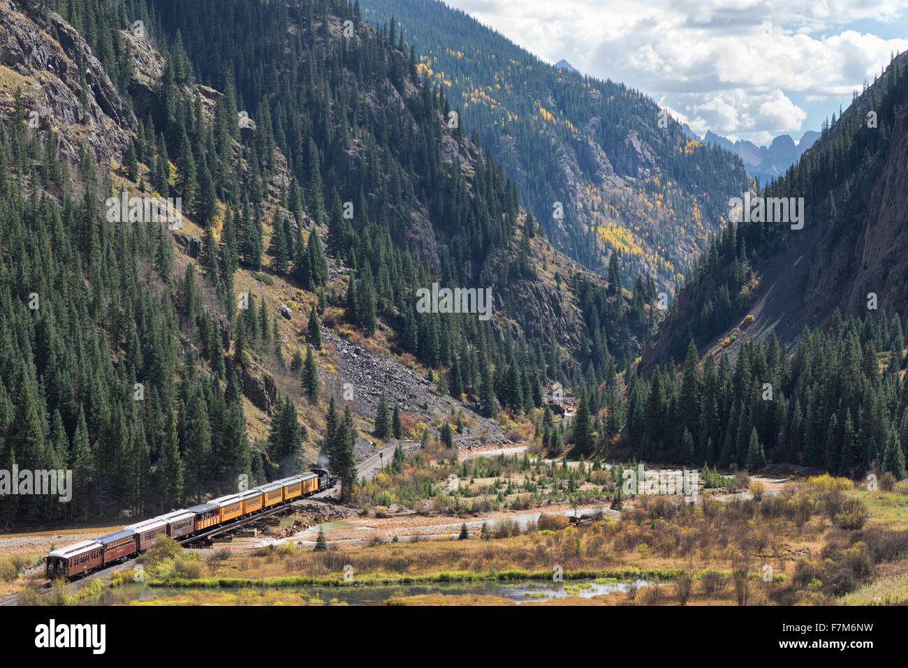 Durango & Silverton Narrow Gauge Railroad steam train in the Animas ...