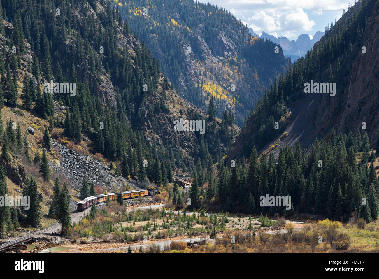 Durango & Silverton Narrow Gauge Railroad steam train in the Animas ...