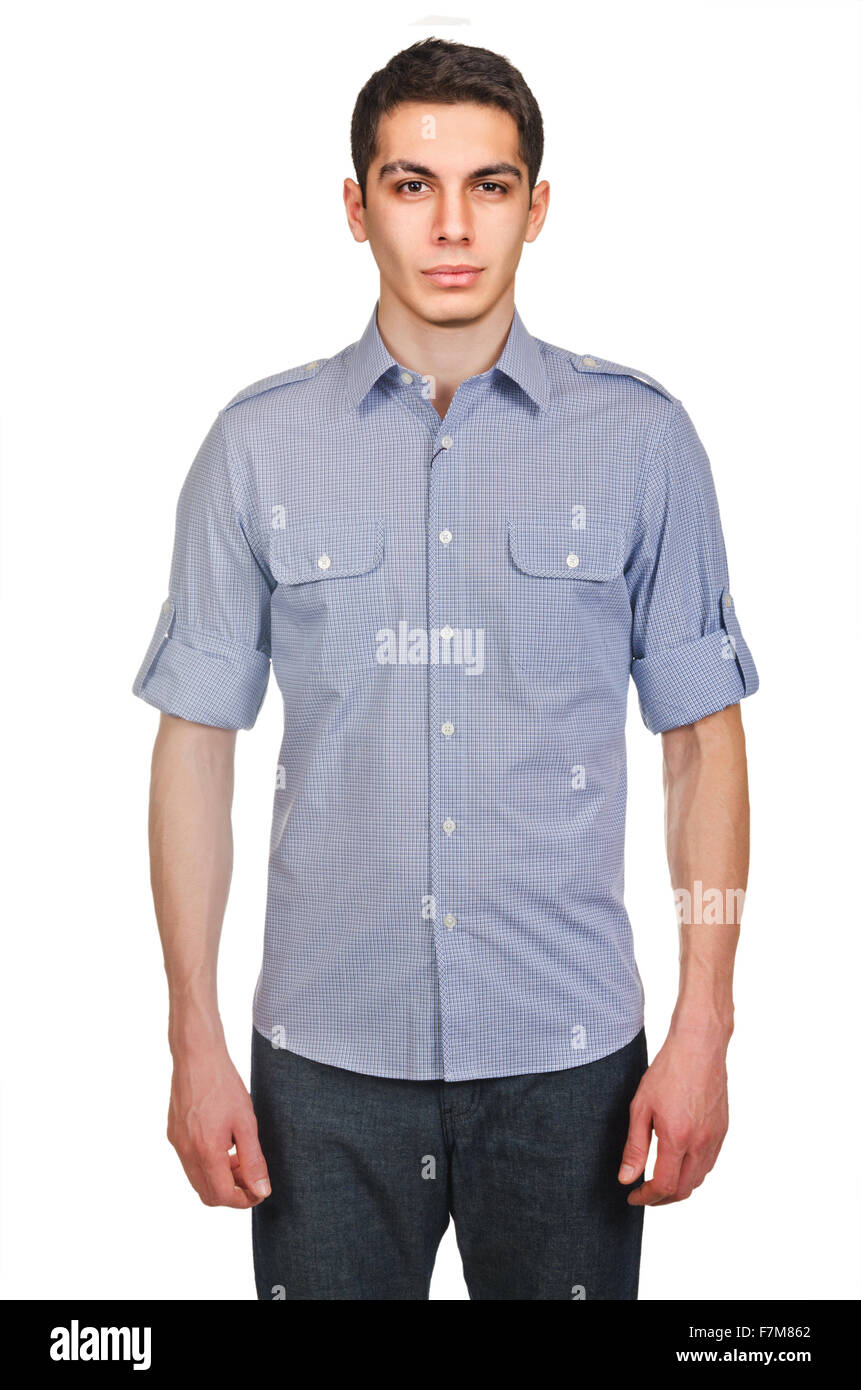 Male model with shirt isolated on white Stock Photo - Alamy
