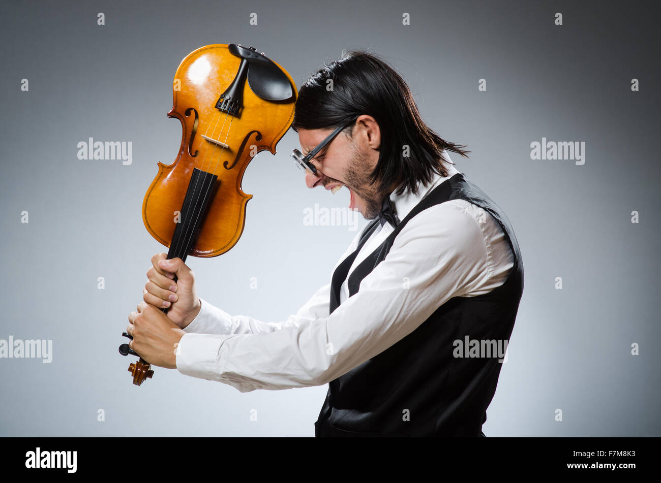 Funny fiddle violin player in musical concept Stock Photo - Alamy