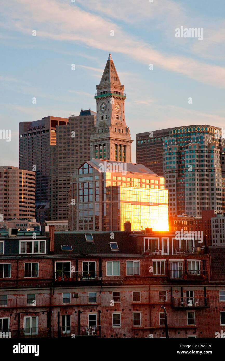 Commerce House Tower (built 1910) and Boston Skyline at sunset as ...