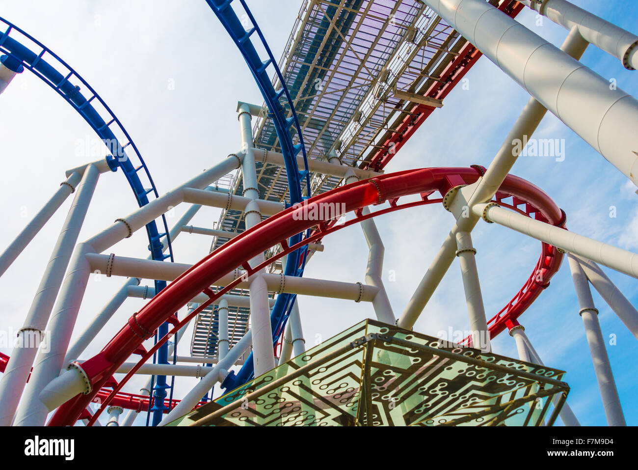 Railway of roller coaster in amusement park Stock Photo - Alamy