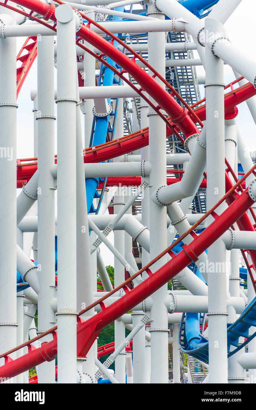 Railway of roller coaster in amusement park Stock Photo - Alamy