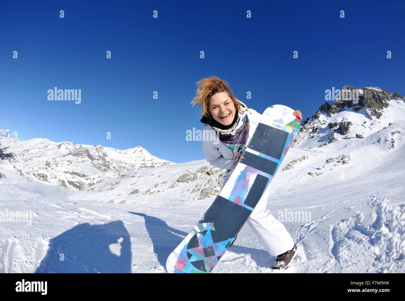 winter woman ski sport fun travel snow board Stock Photo - Alamy