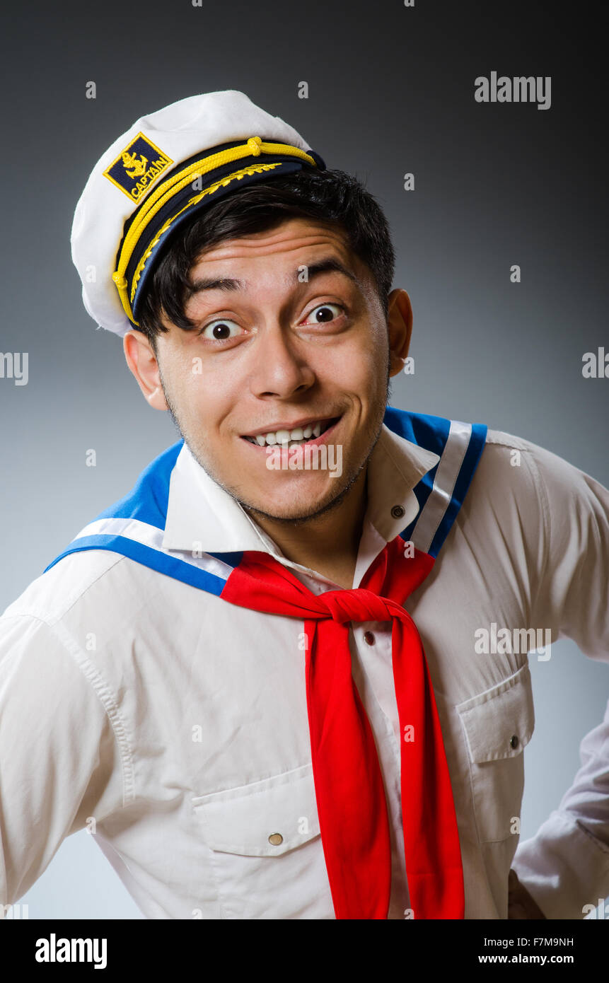 Funny captain sailor wearing hat Stock Photo - Alamy