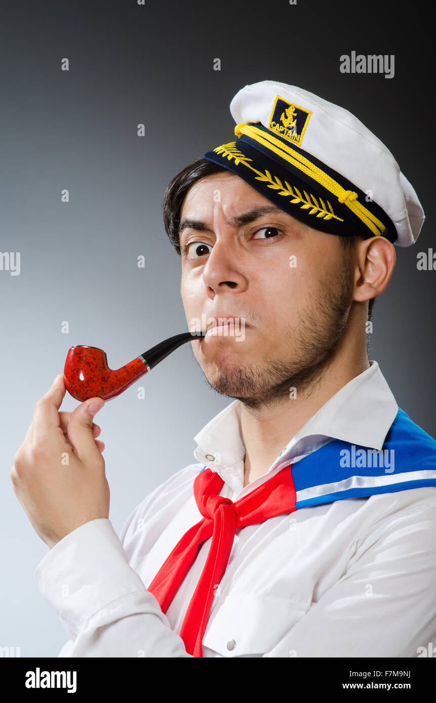 Funny captain sailor wearing hat Stock Photo - Alamy