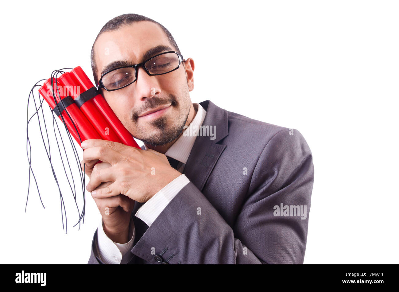 Man with dynamite stick isolated on white Stock Photo - Alamy