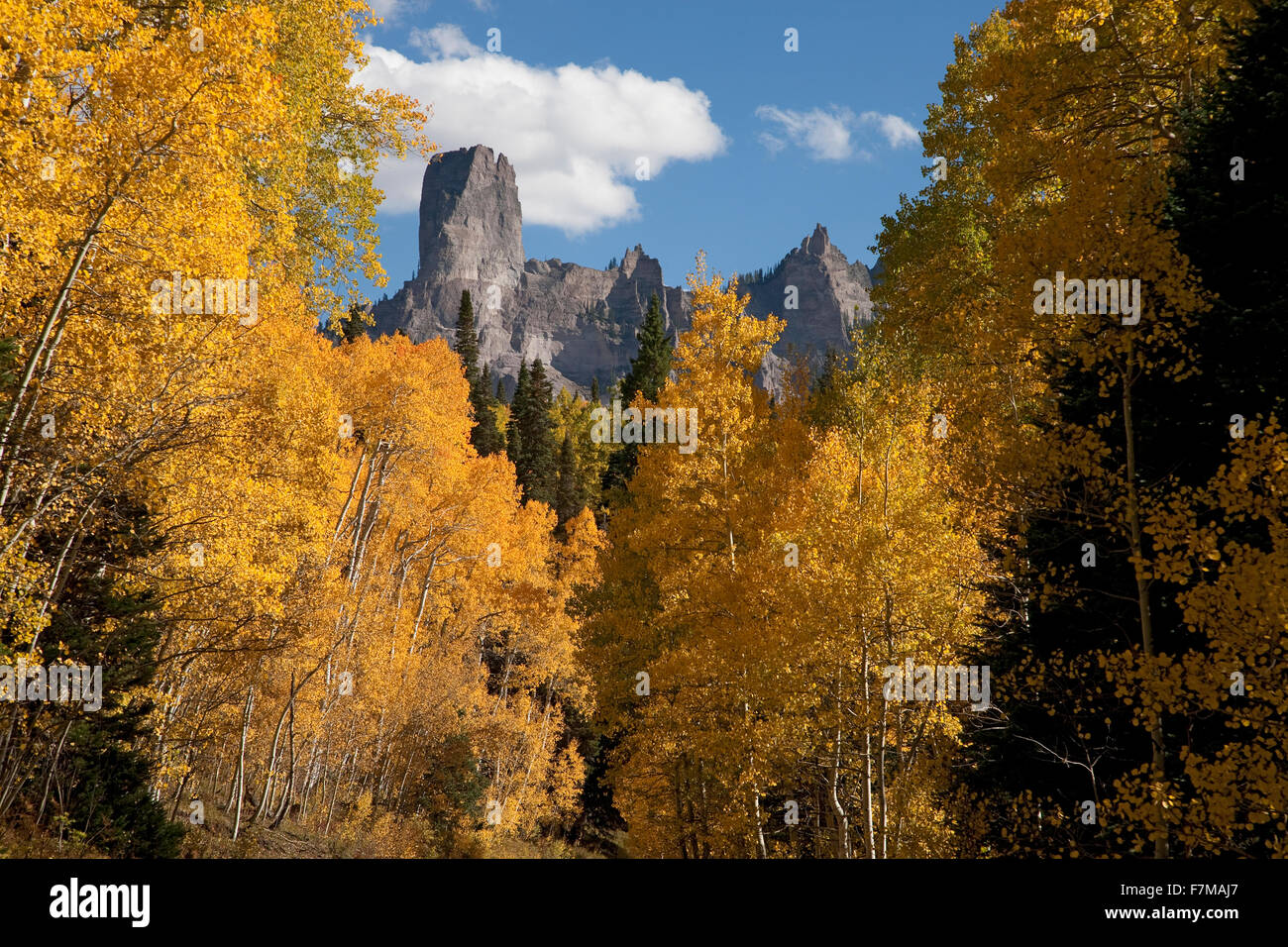 Chimney Peak with white puffy clouds showing Courthouse Mountain in the ...
