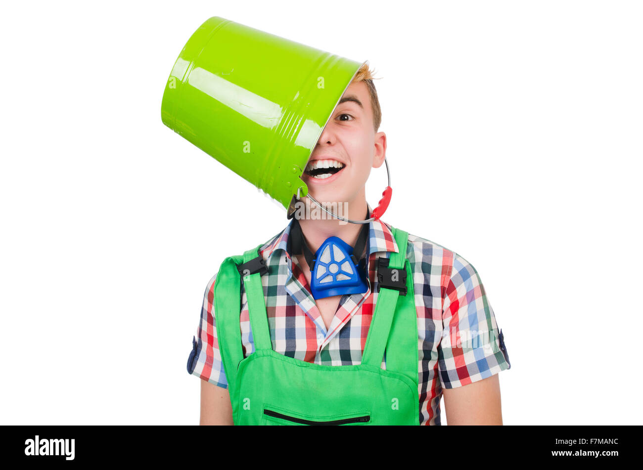 Funny painter with bucket isolated on white Stock Photo - Alamy