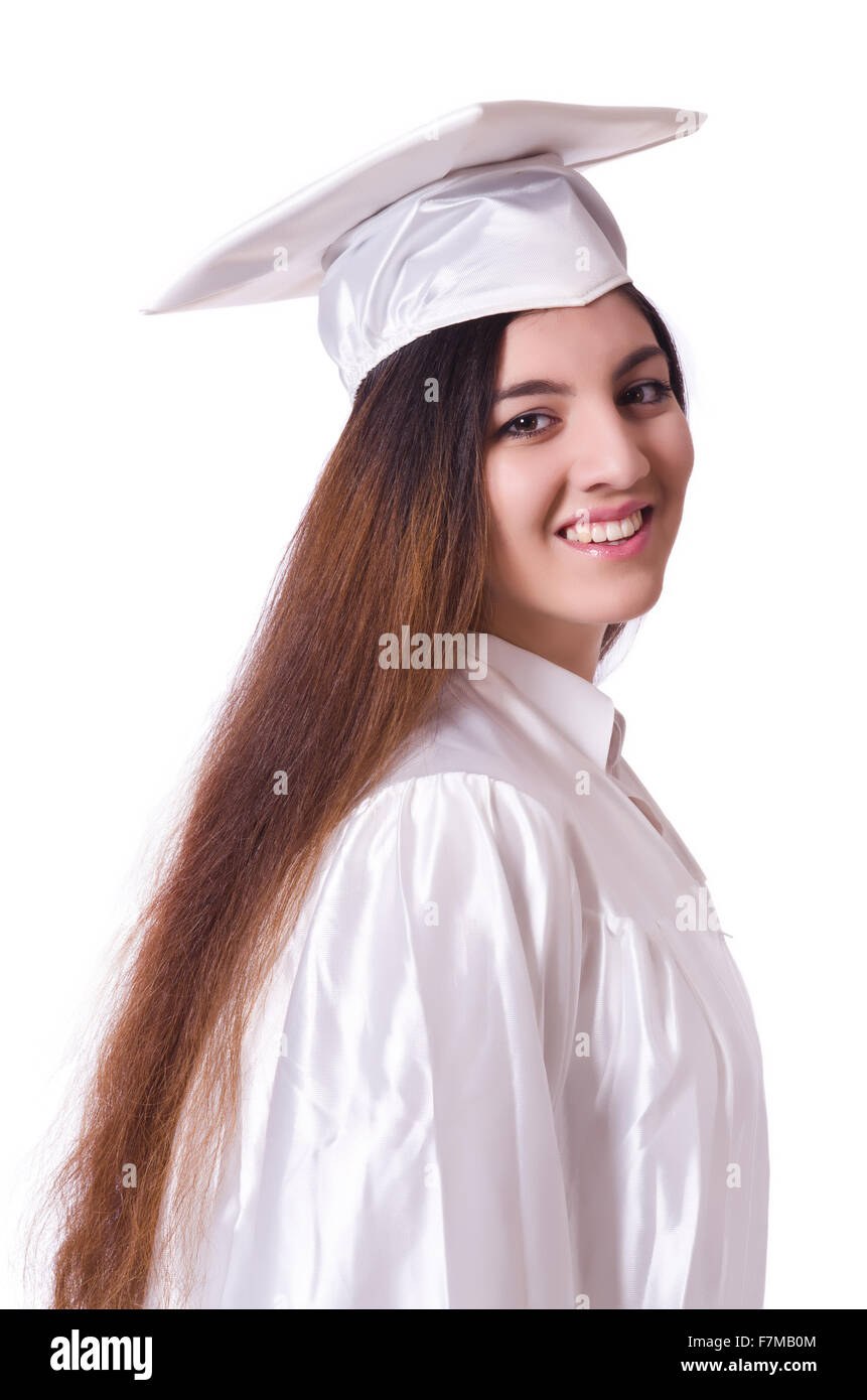 Graduate girl with diploma isolated on white Stock Photo - Alamy