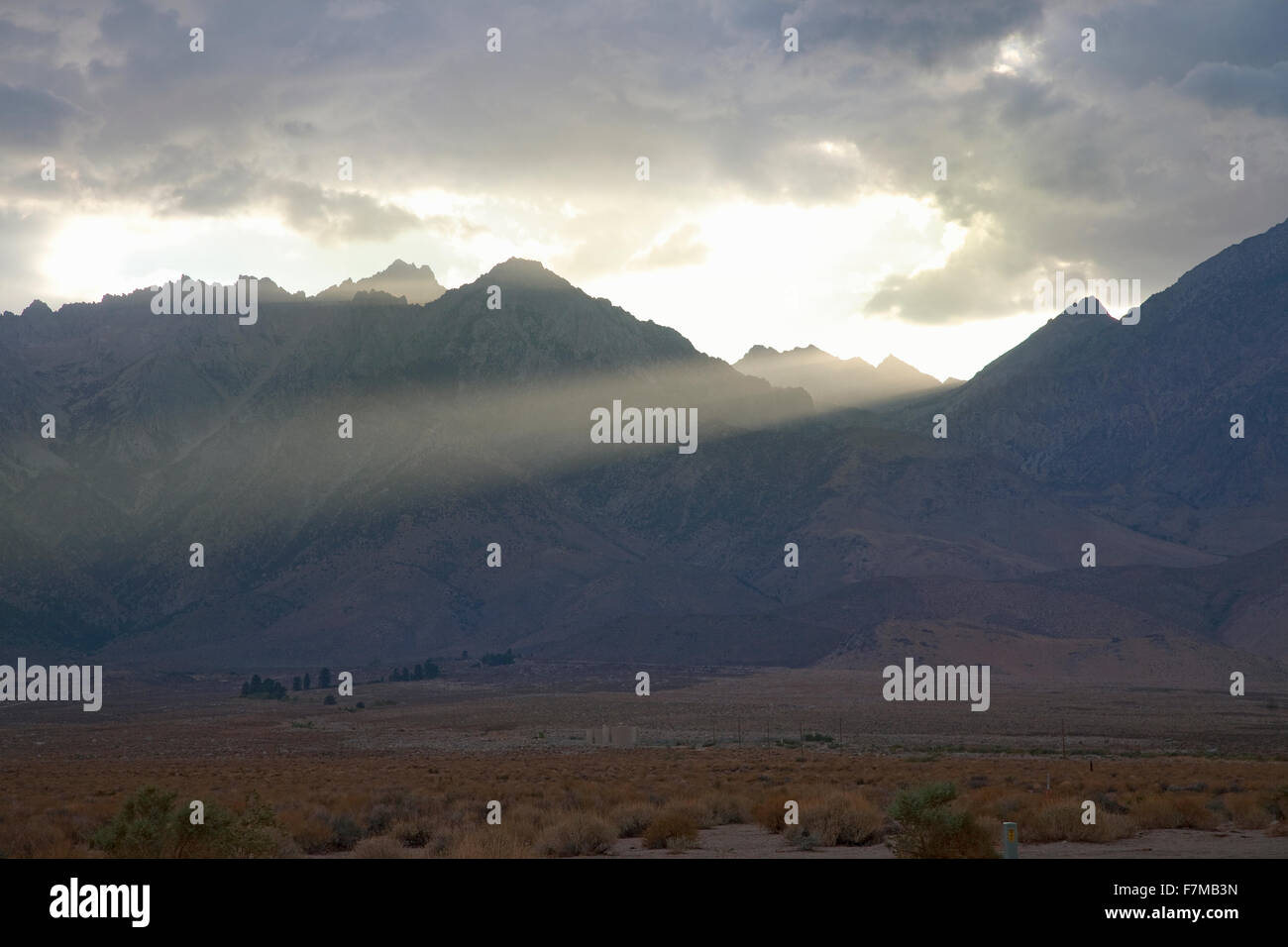 "God Sun Rays" at sunset are seen on the Eastern slope of the Sierra ...