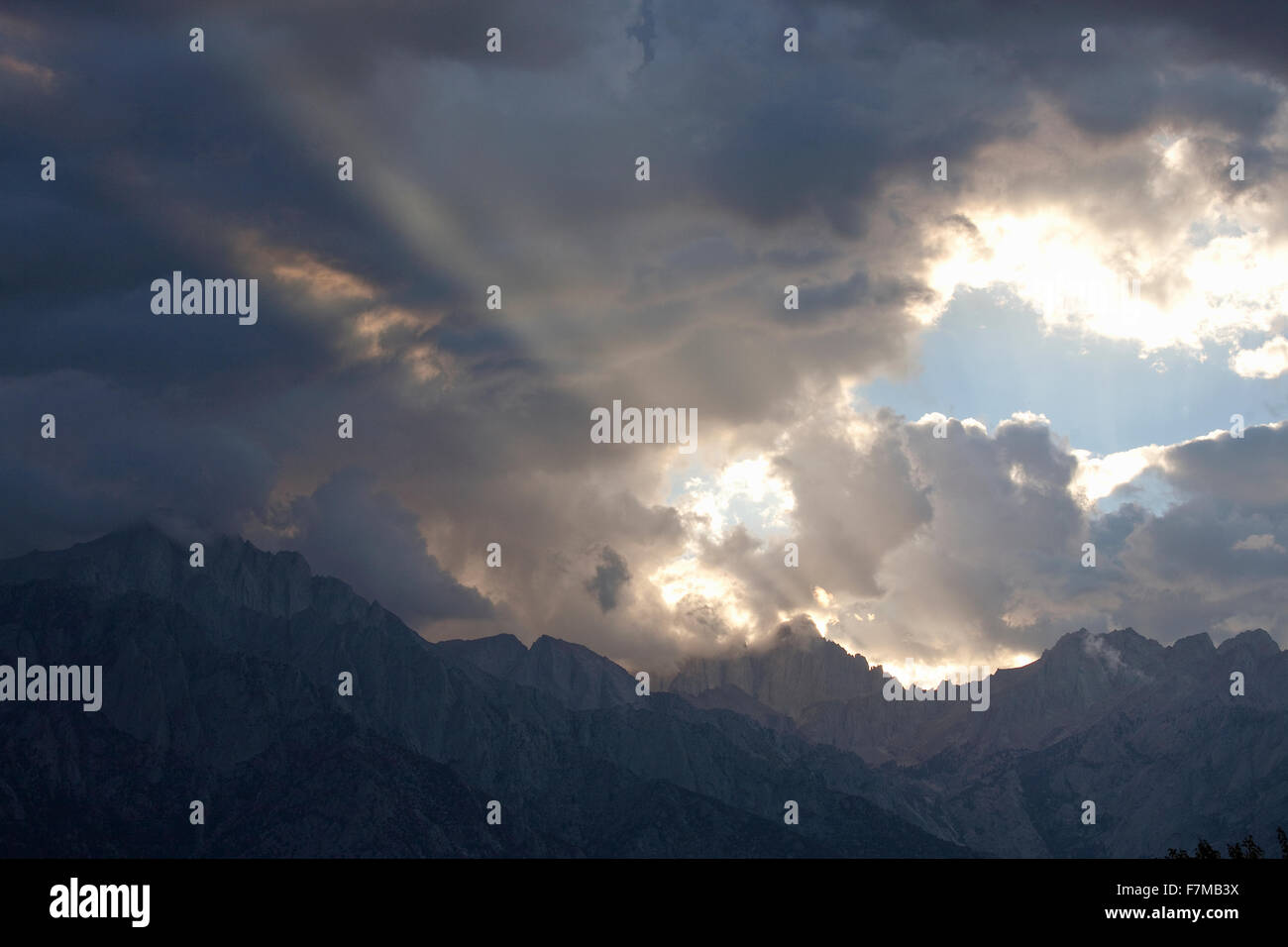 "God Sun Rays" at sunset are seen on the Eastern slope of the Sierra ...