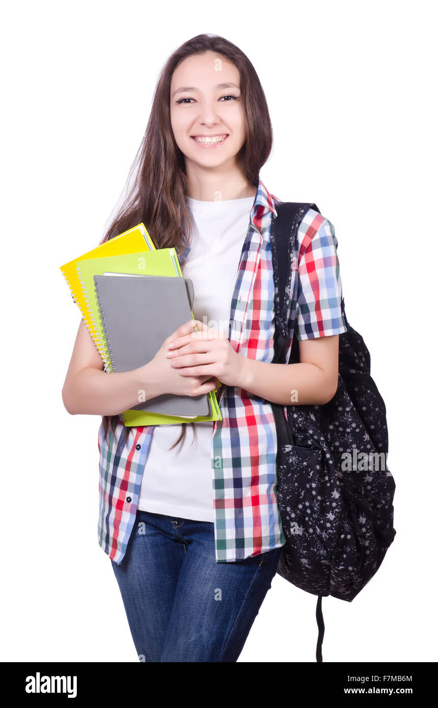 Young student with books isolated on the white Stock Photo - Alamy