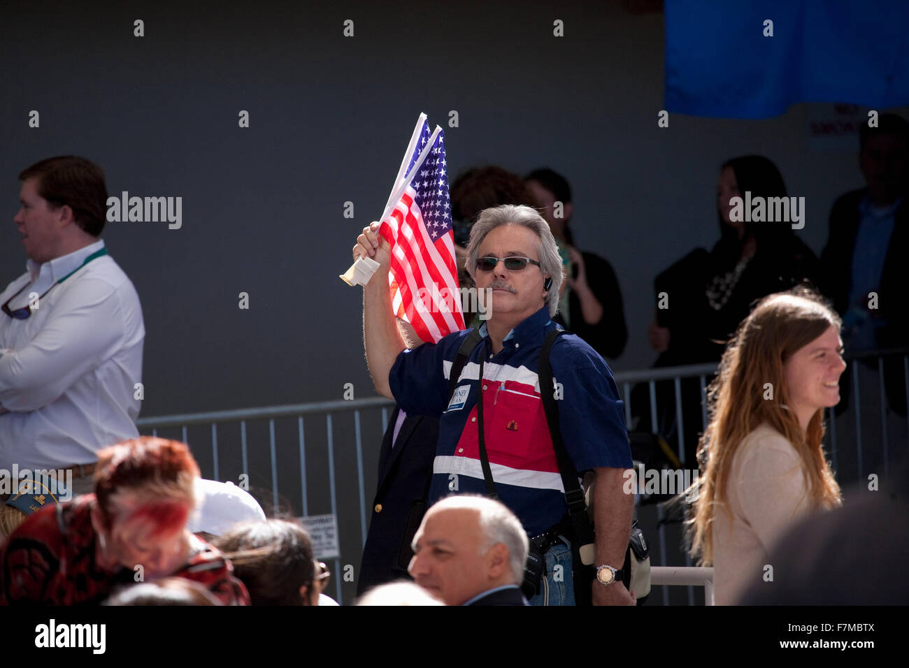 Supporter with US Flag for Governor Mitt Romney, the 2012 Republican ...
