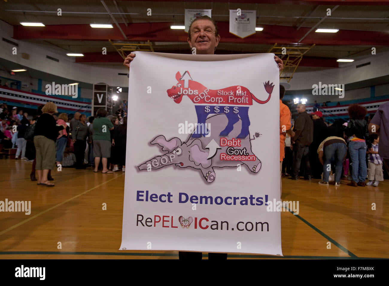 Democratic supporter hold banner supporting Democratic candidates at ...