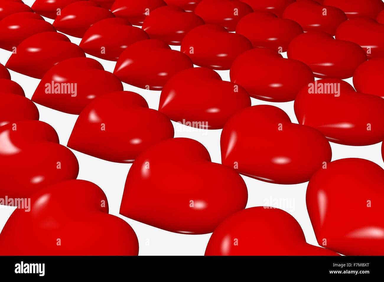 rows of the rendered red glossy hearts in perspective view Stock Photo ...