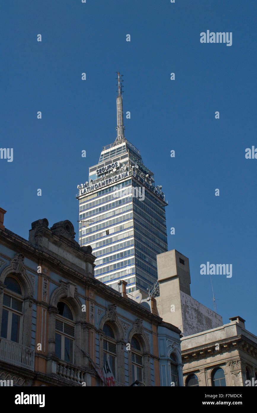 Old and modern buildings in Mexico City, Mexico. The modern Torre ...