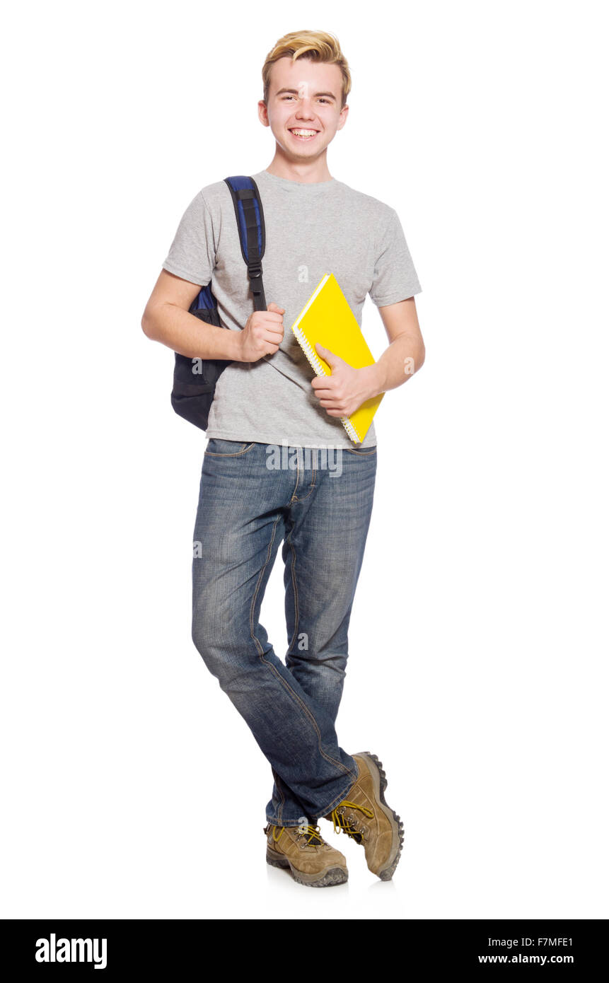 Young student isolated on the white background Stock Photo - Alamy
