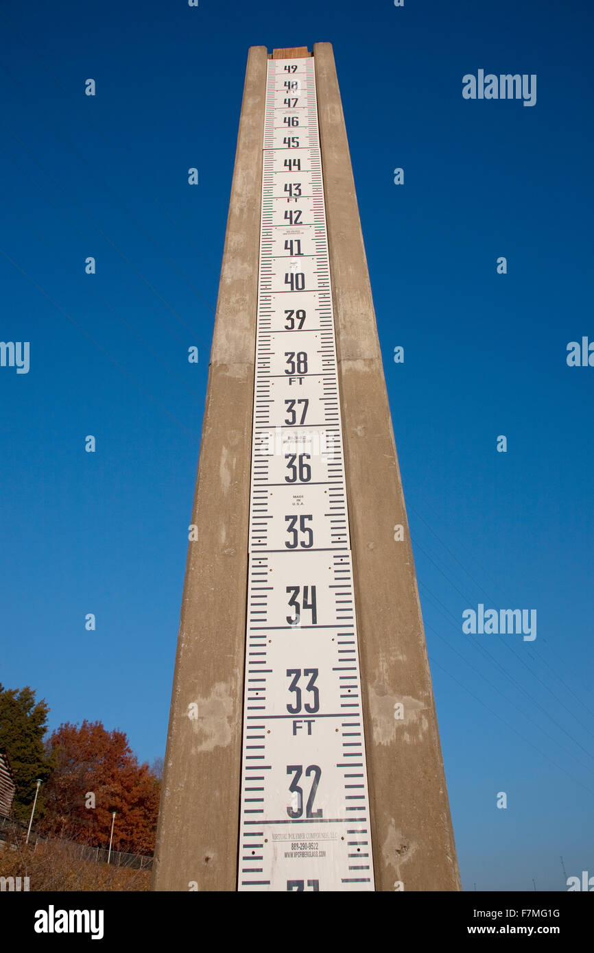 Flood water gage downtown Nashville, Tennessee, measuring floods of ...
