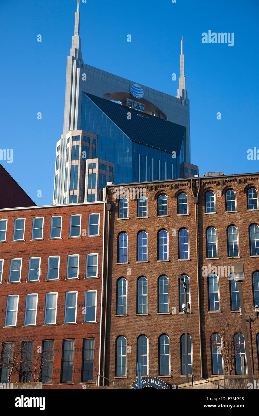 AT&T Building and historic red brick buildings of downtown Nashville ...