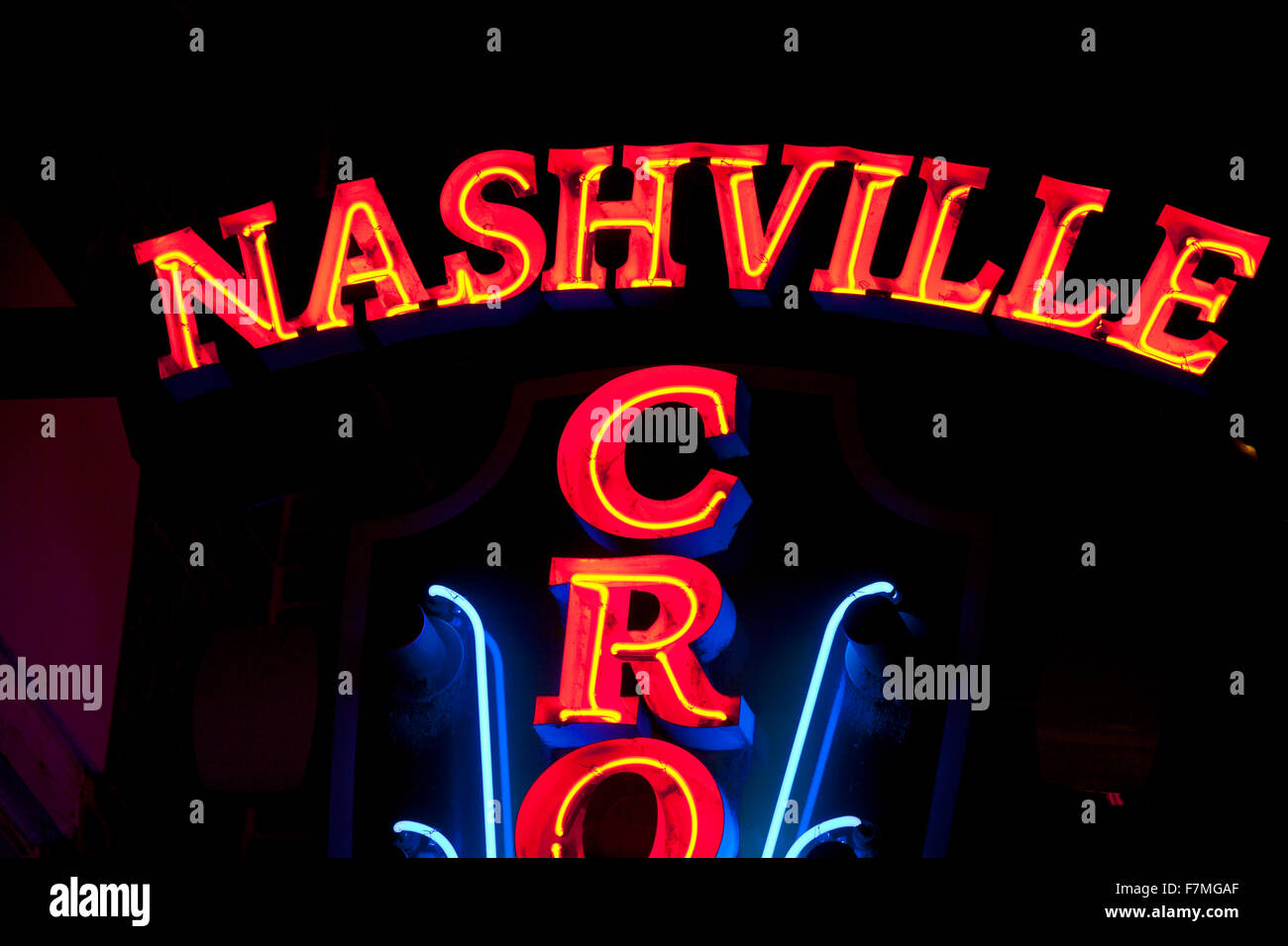 Red Neon Sign Nashville Crossroads, "Music City", Lower Broadway Area ...