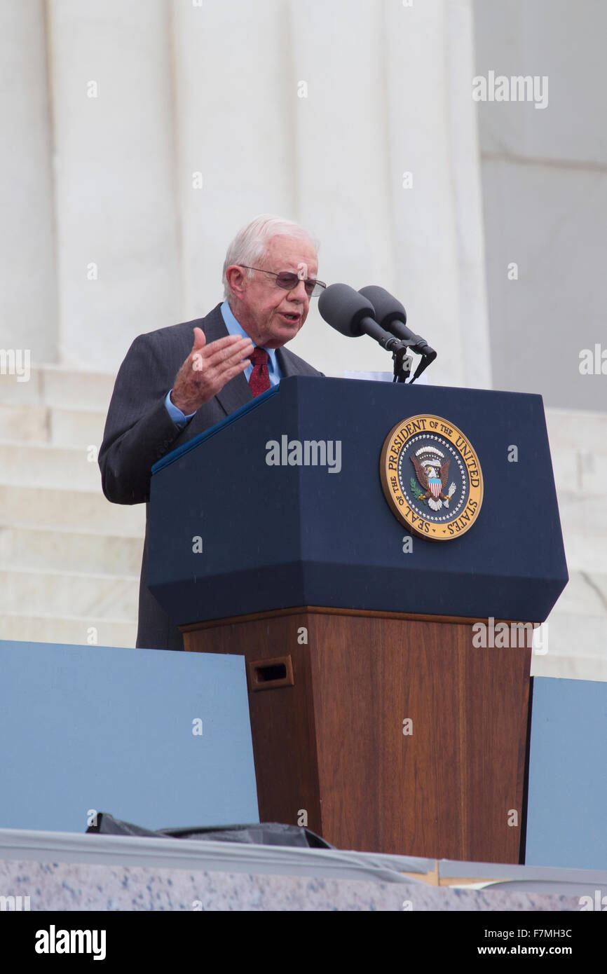 Former US President Jimmy Carter delivers remarks during the 'Let ...