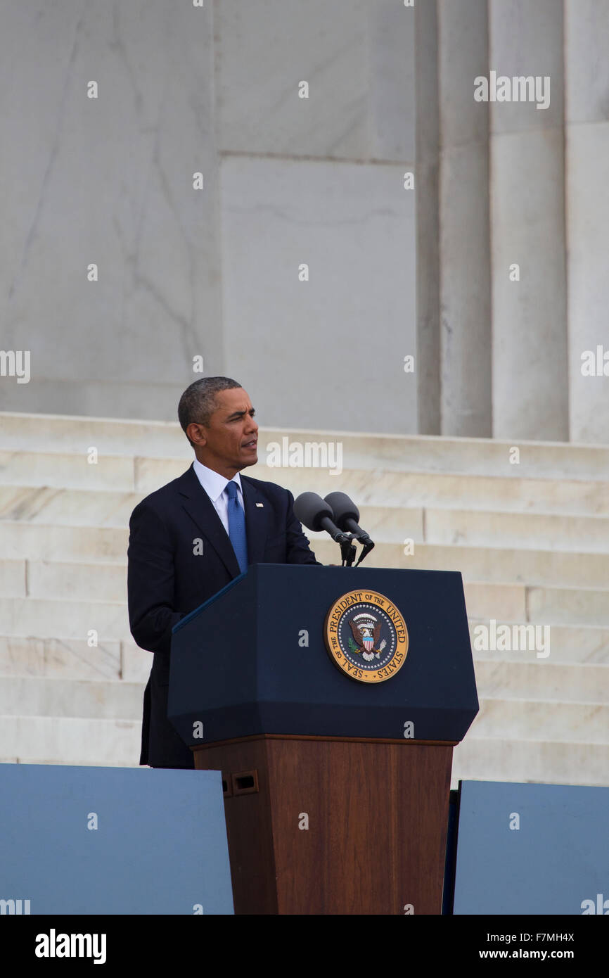 U.S. President Barack Obama speaks during the Let Freedom Ring ceremony ...