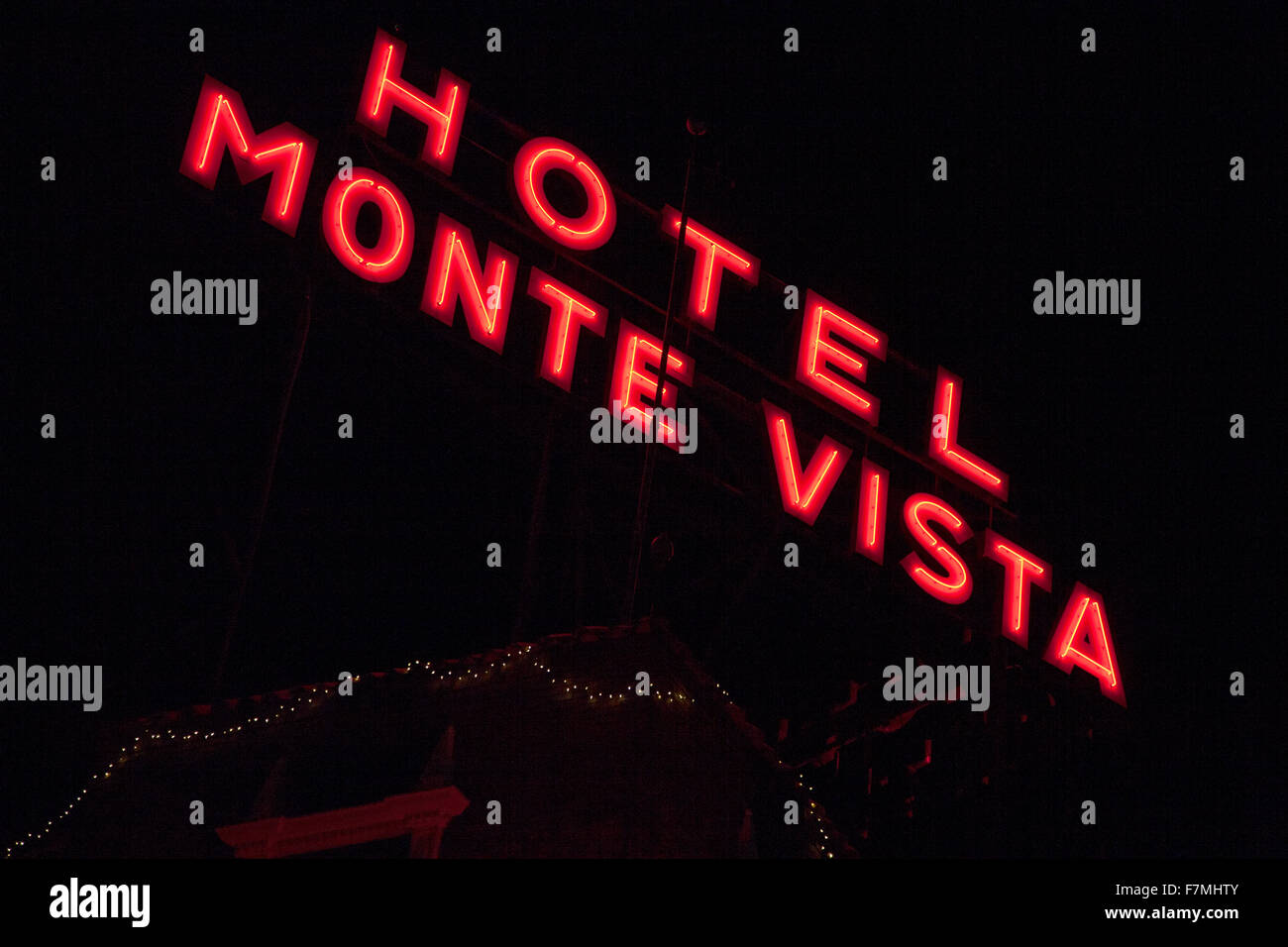 Neon sign for historic Hotel Monte Vista Hotel, Flagstaff, Arizona ...