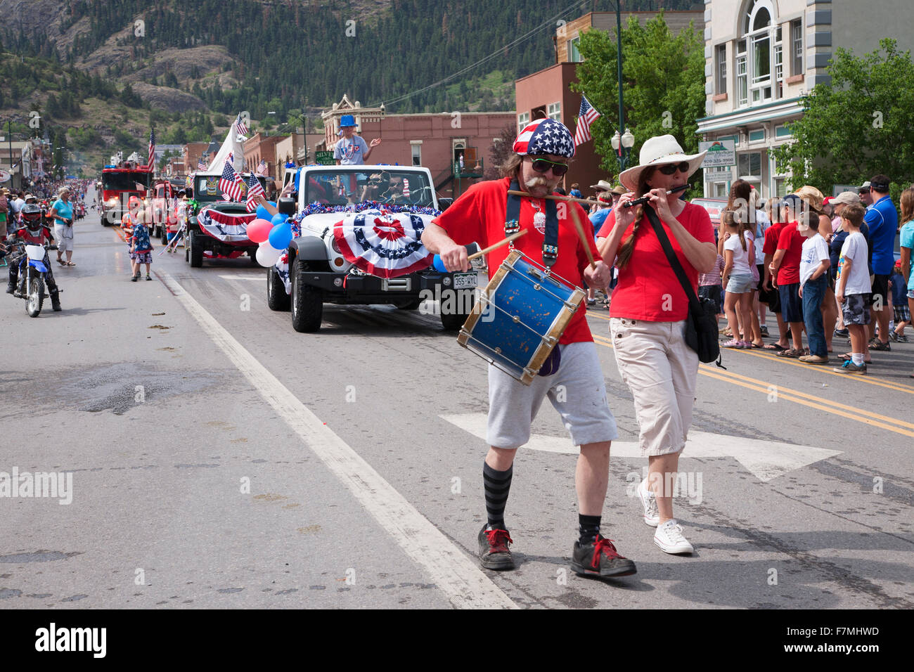 Uncle Sam marches in July 4 Independence Day Parade, Ouray, Colorado ...