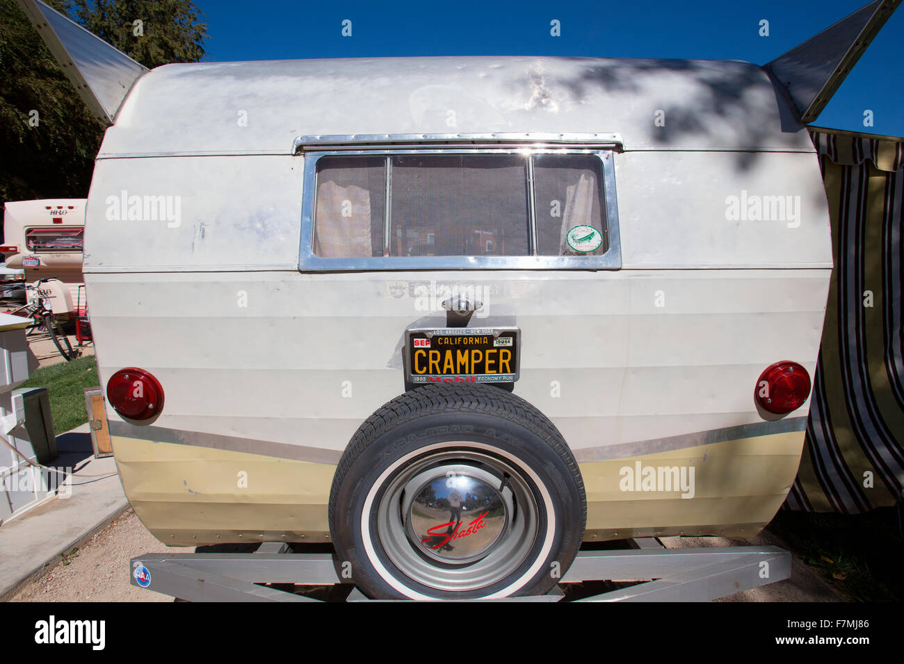 Rear view of Shasta Trailer, at the Vintage Trailers and Campers, the ...
