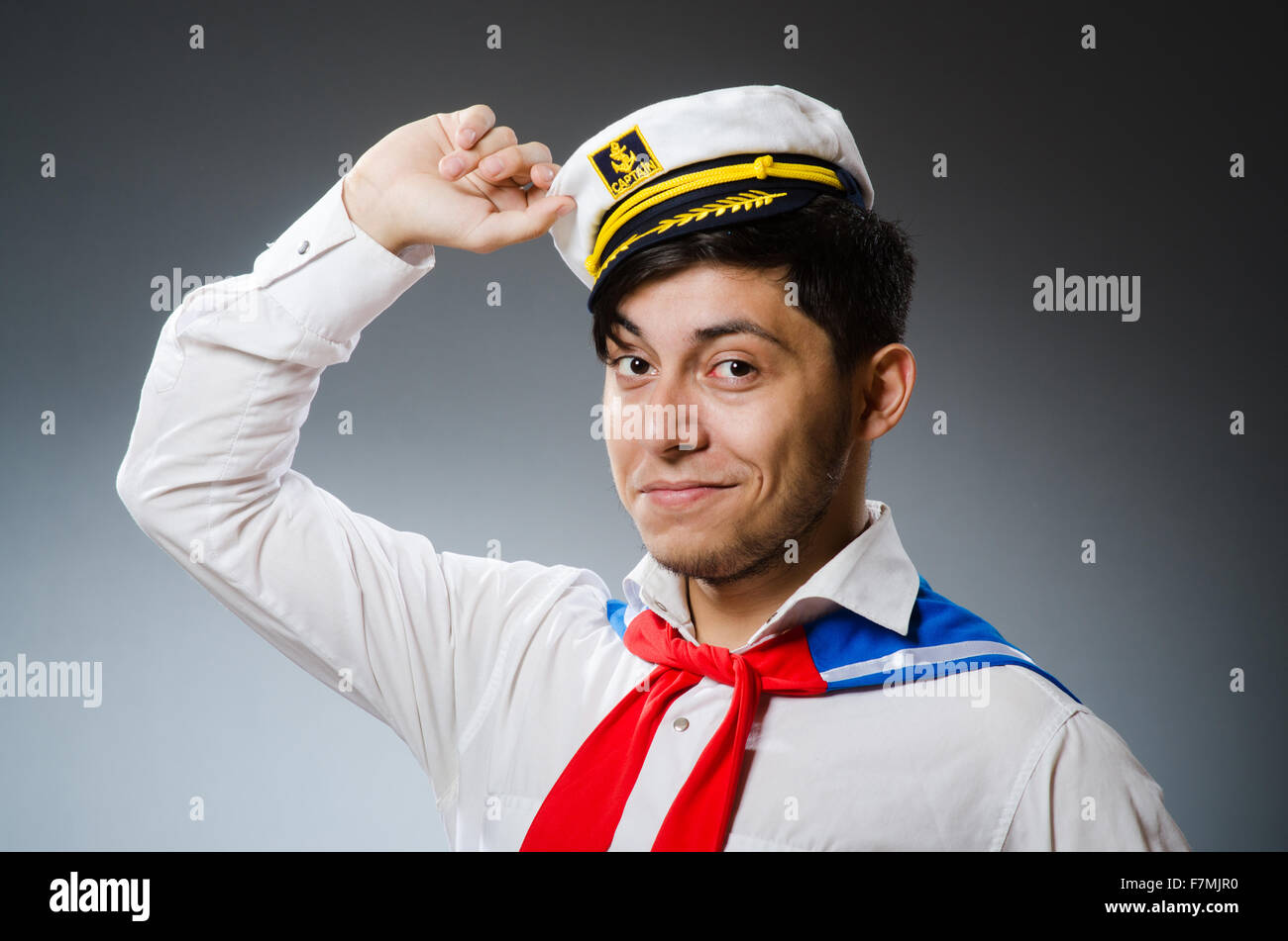 Funny captain sailor wearing hat Stock Photo - Alamy