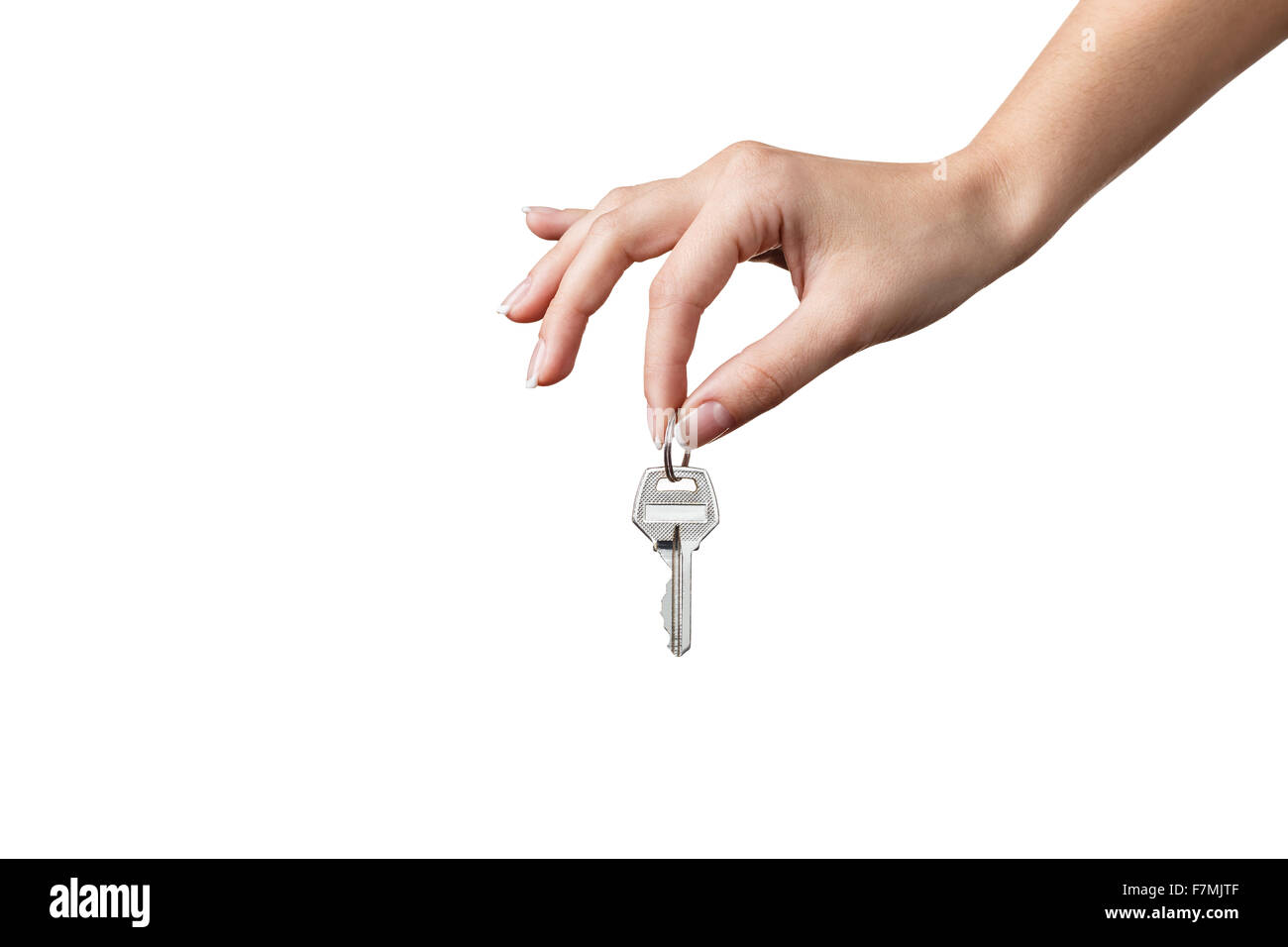Beautiful woman hand with a key isolated on white background Stock ...