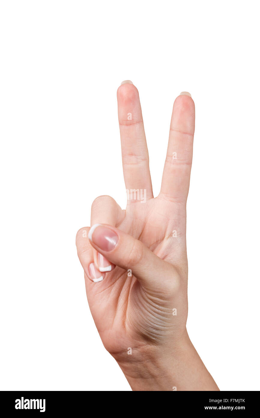 Hand signal. Two fingers. Isolated on white Stock Photo - Alamy