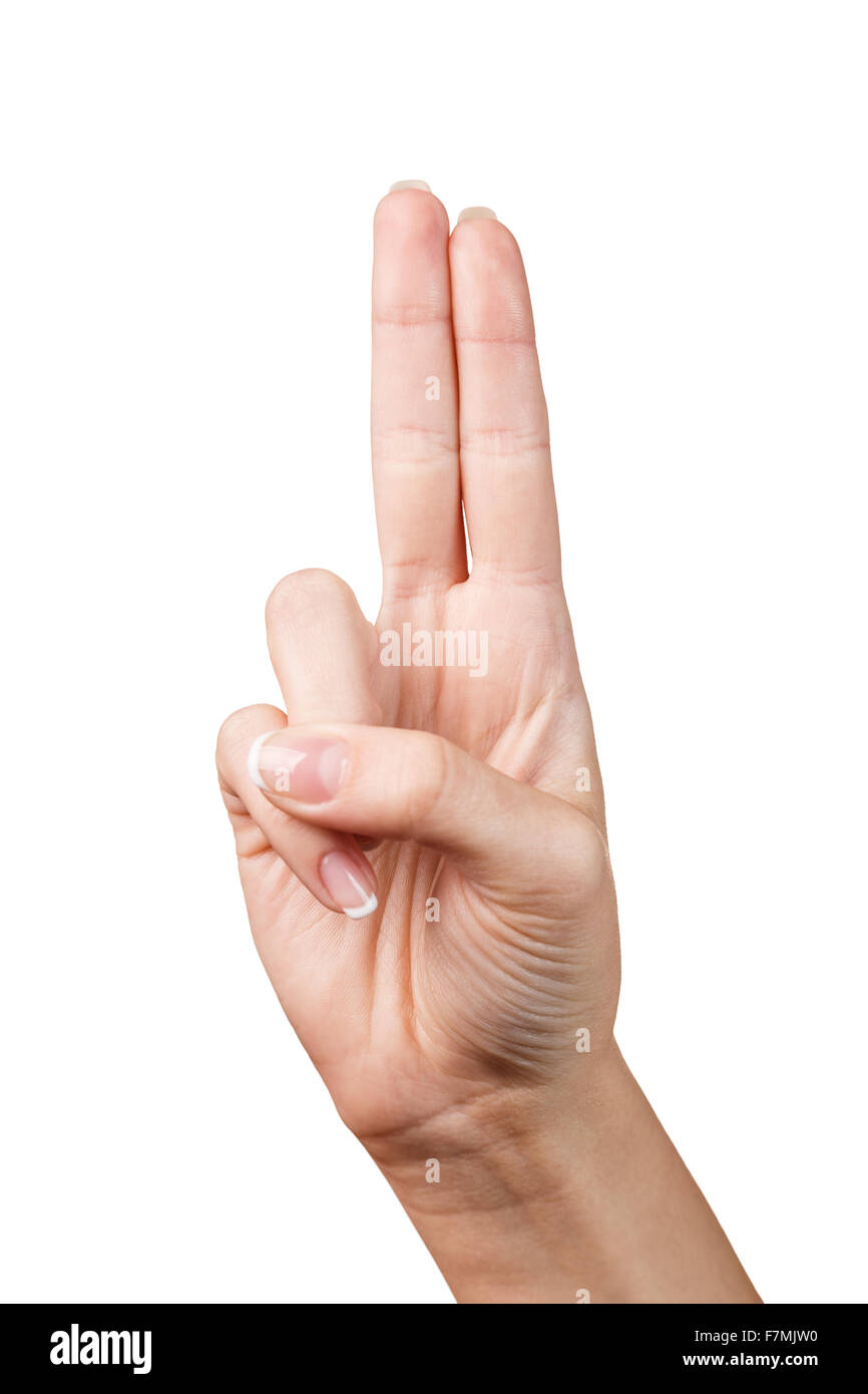 Hand signal. Two fingers. Isolated on white Stock Photo - Alamy
