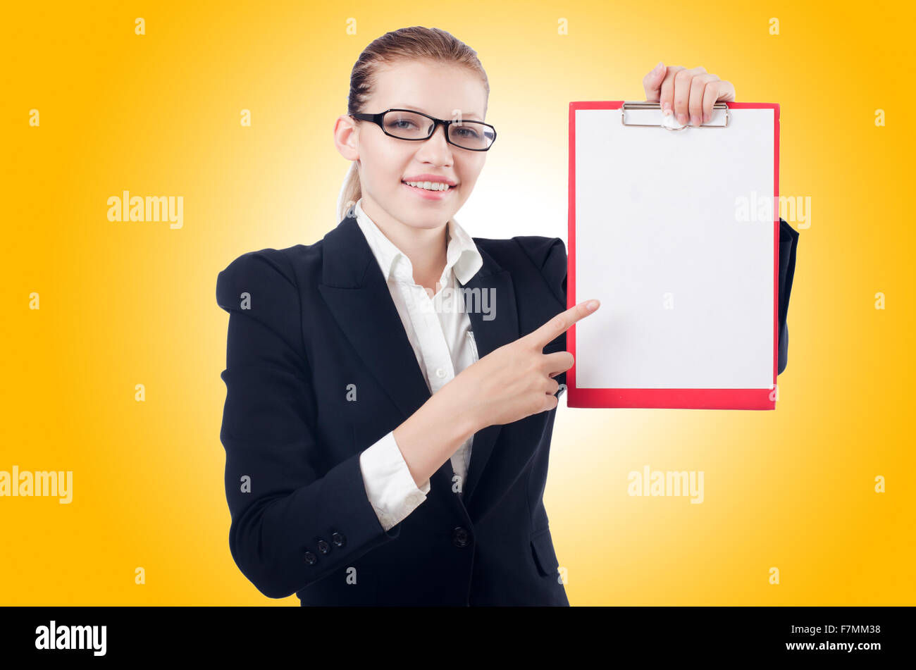 Woman with pad isolated on white Stock Photo - Alamy