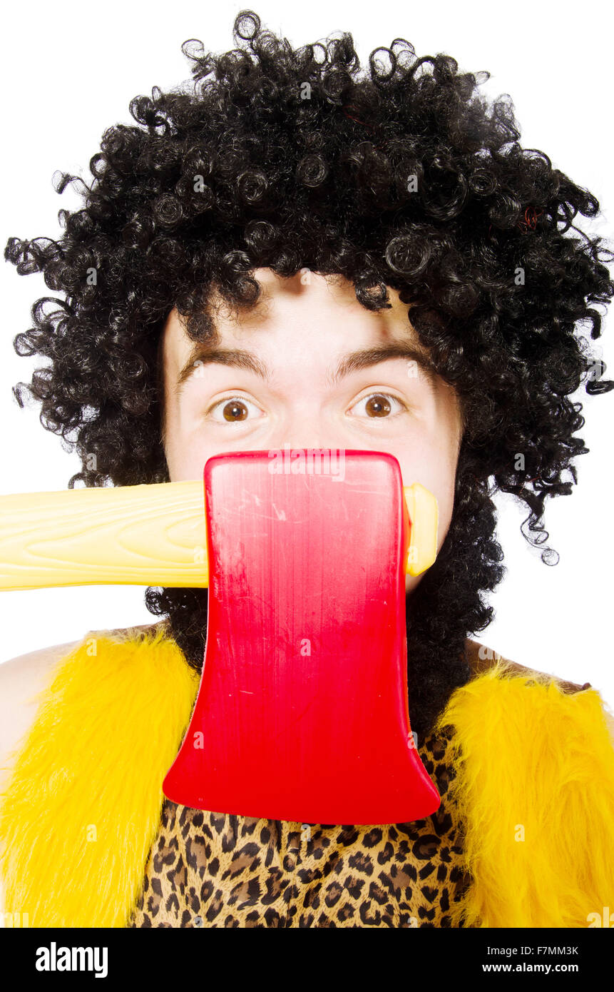 Savage man isolated on white Stock Photo - Alamy