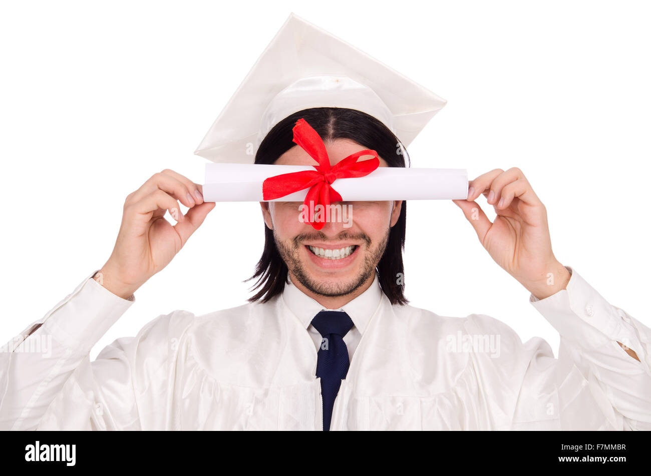 Young male student graduated from high school on white Stock Photo - Alamy