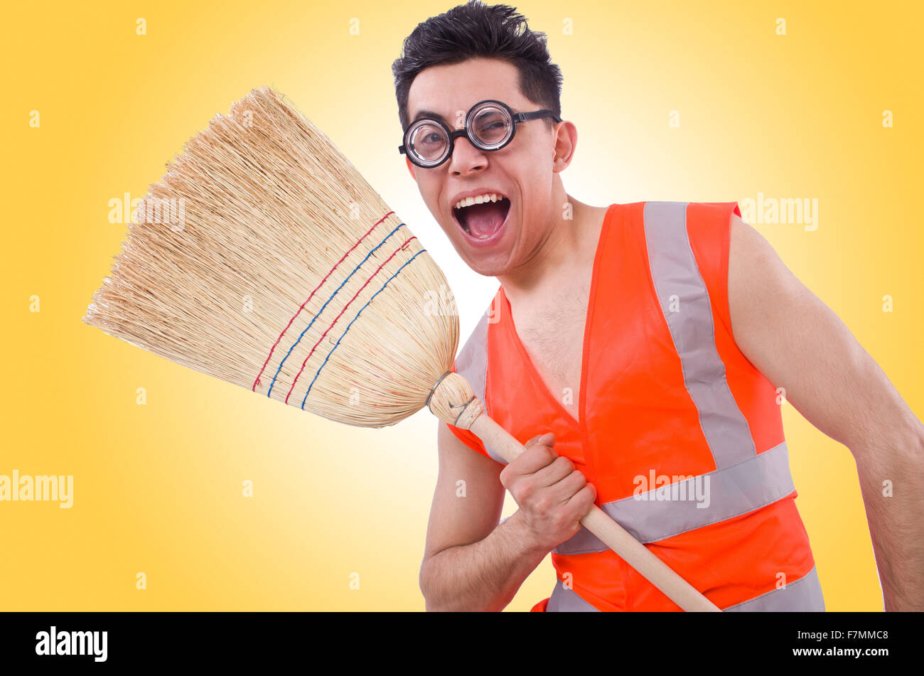 Funny janitor isolated on white Stock Photo - Alamy