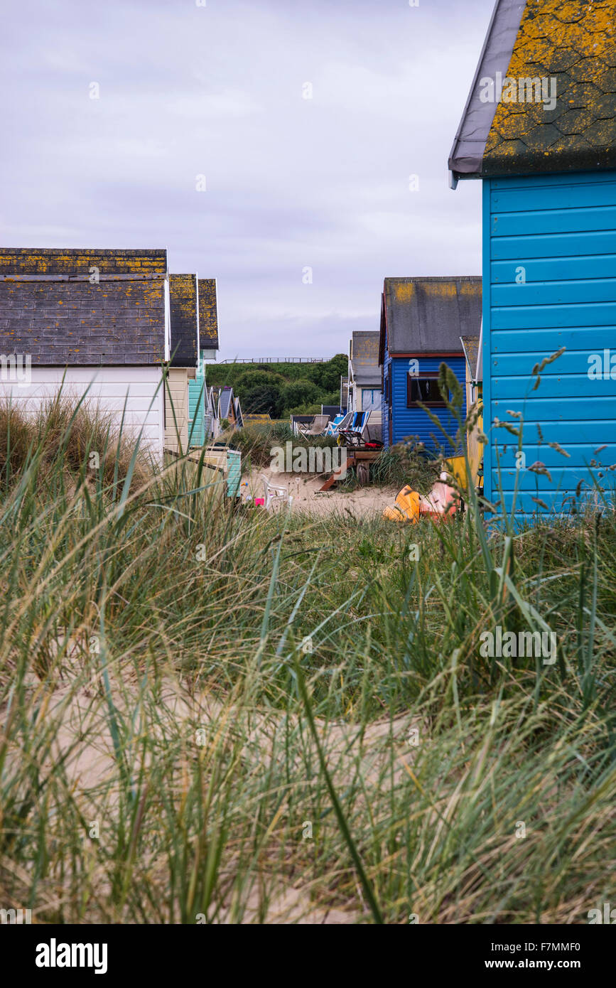 Beach huts on sand dunes and beach landscape Stock Photo - Alamy