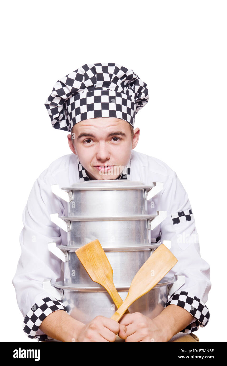 Funny male cook isolated on white Stock Photo - Alamy