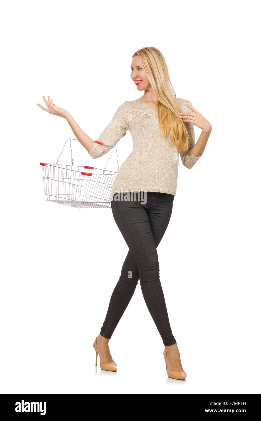 Woman doing shopping in supermarket isolated on white Stock Photo - Alamy
