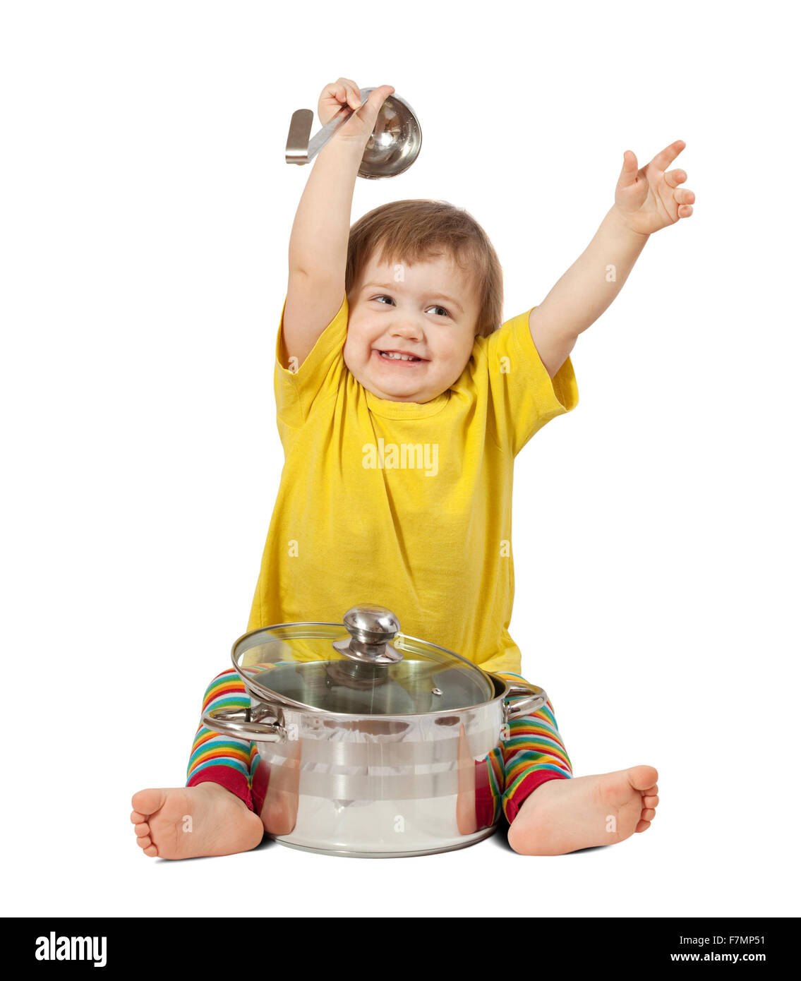 Baby cook with pan. Isolated over white background with shade Stock ...