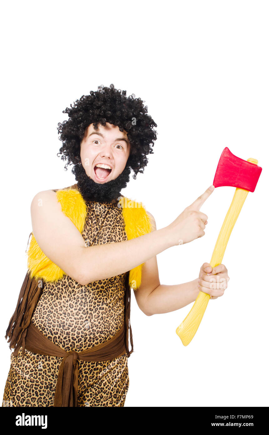 Savage man isolated on white Stock Photo - Alamy