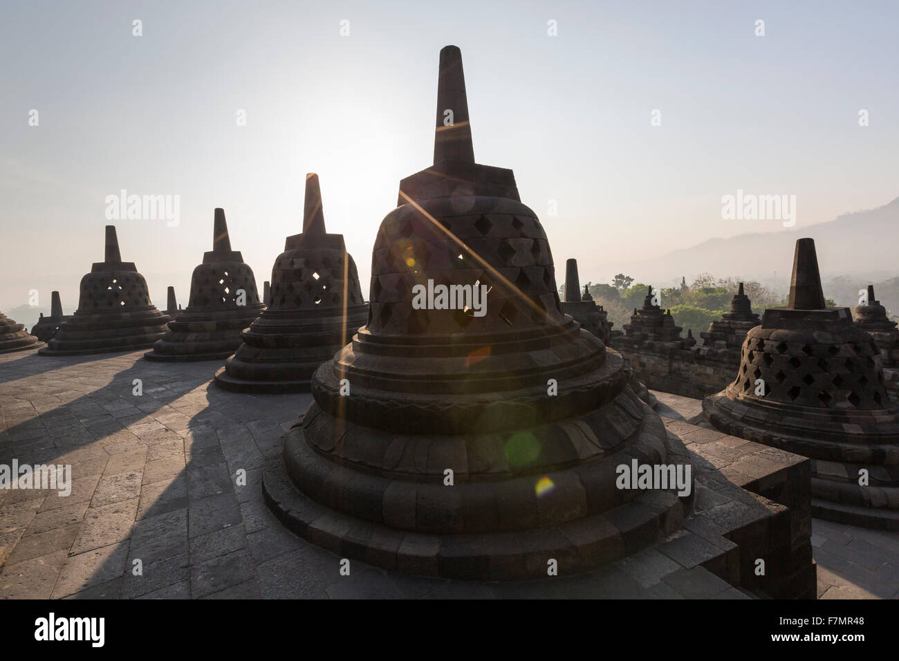 Borobudur temple complex on the island of Java in Indonesia in the ...