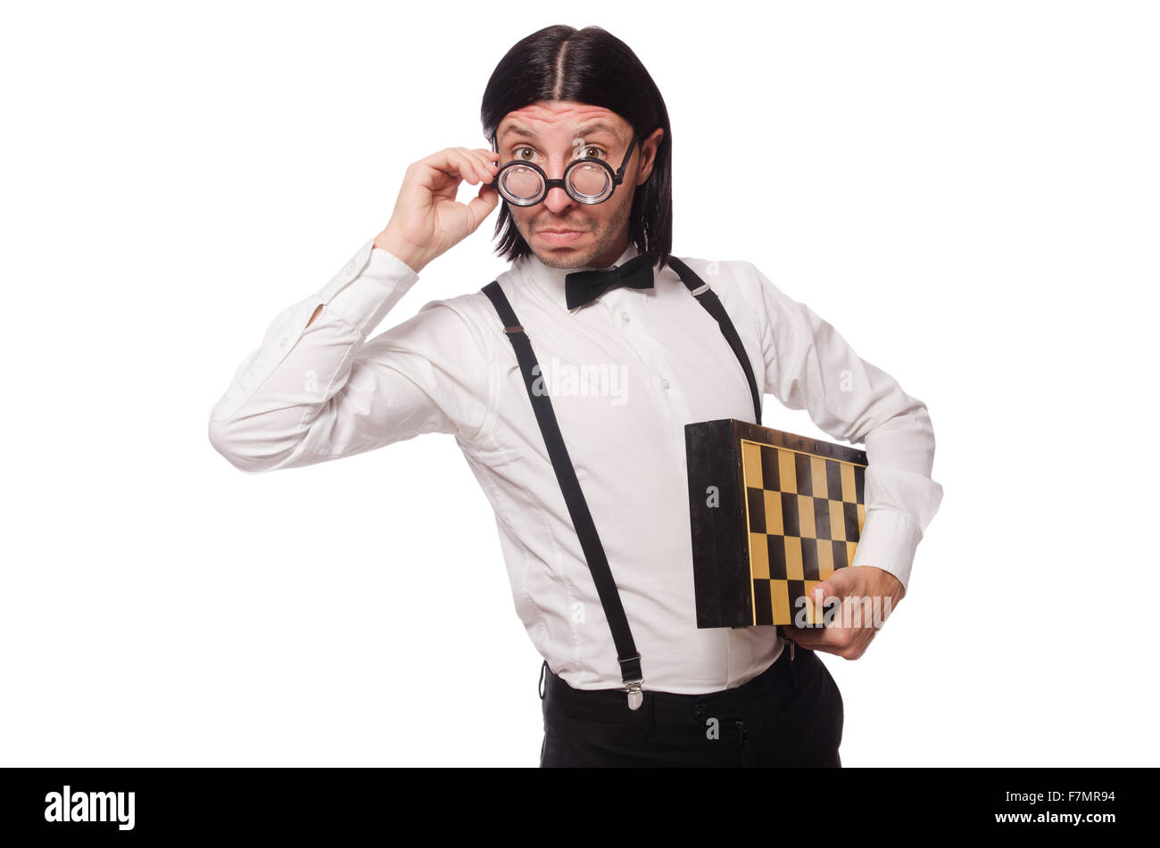 Nerd chess player isolated on white Stock Photo - Alamy