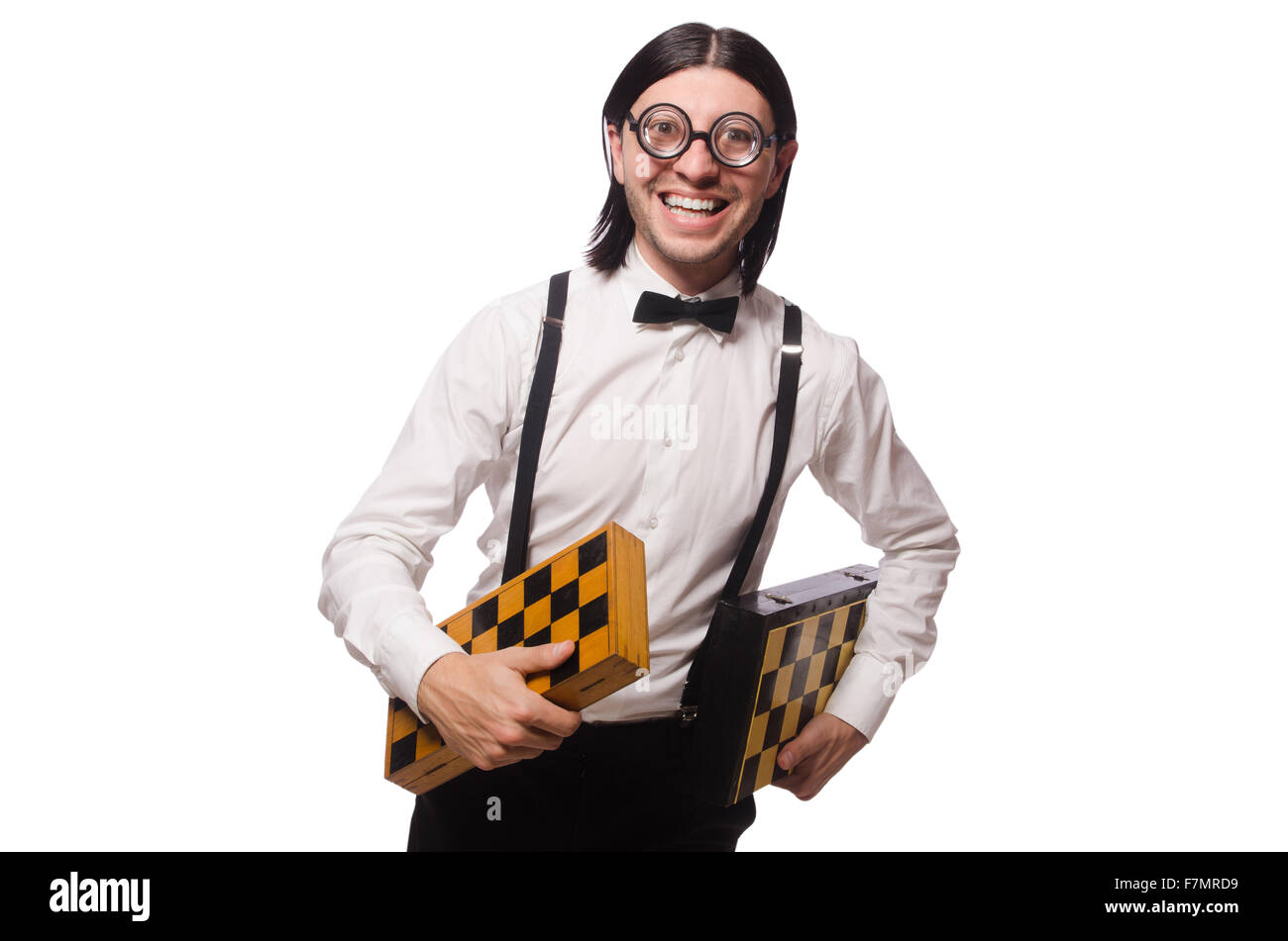Nerd chess player isolated on white Stock Photo - Alamy